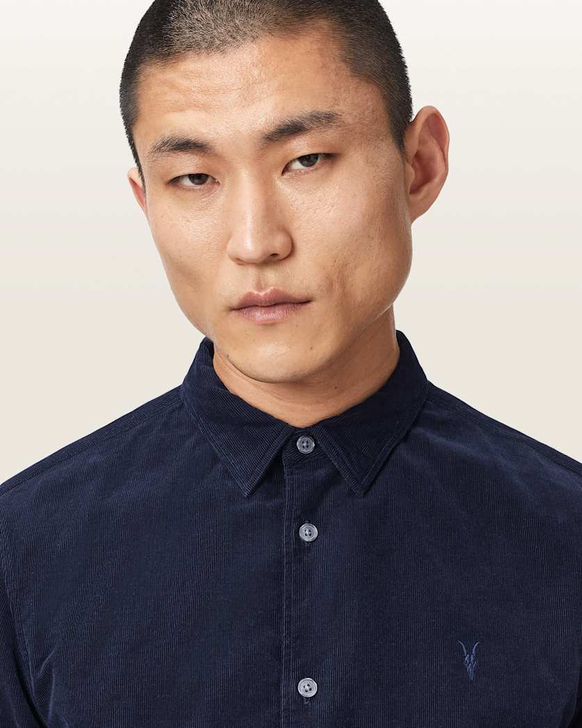 Birchwood Ramskull Long Sleeve Corduroy Shirt SAPPHIRE BLUE | ALLSAINTS
